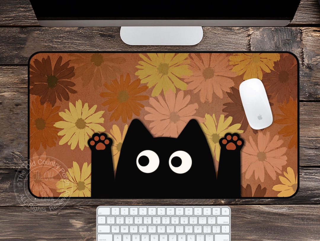 Cute Cat Desk Mat: Retro Fall Floral Design - Etsy