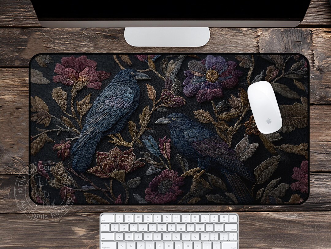 Dark Academia Embroidered Style Crow Desk Mat - Etsy