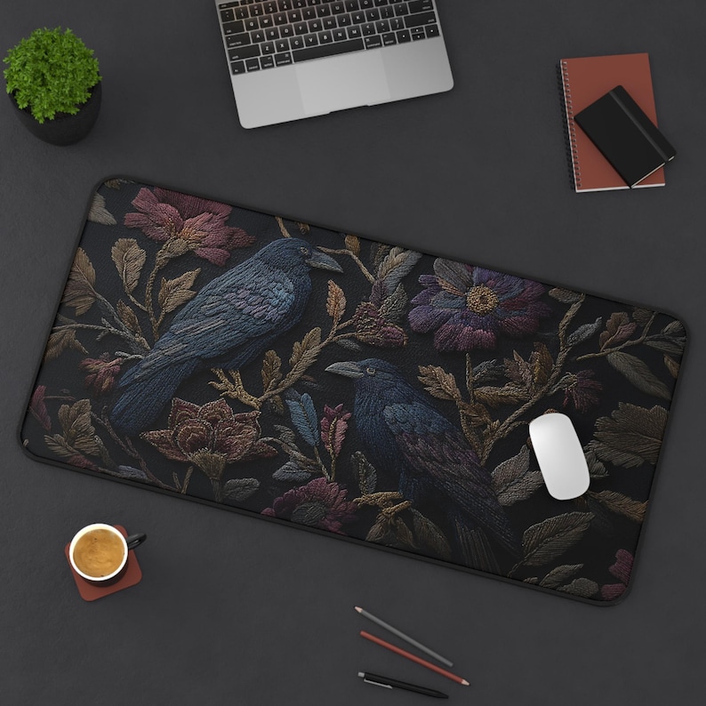 Dark Academia Embroidered Style Crow Desk Mat - Etsy