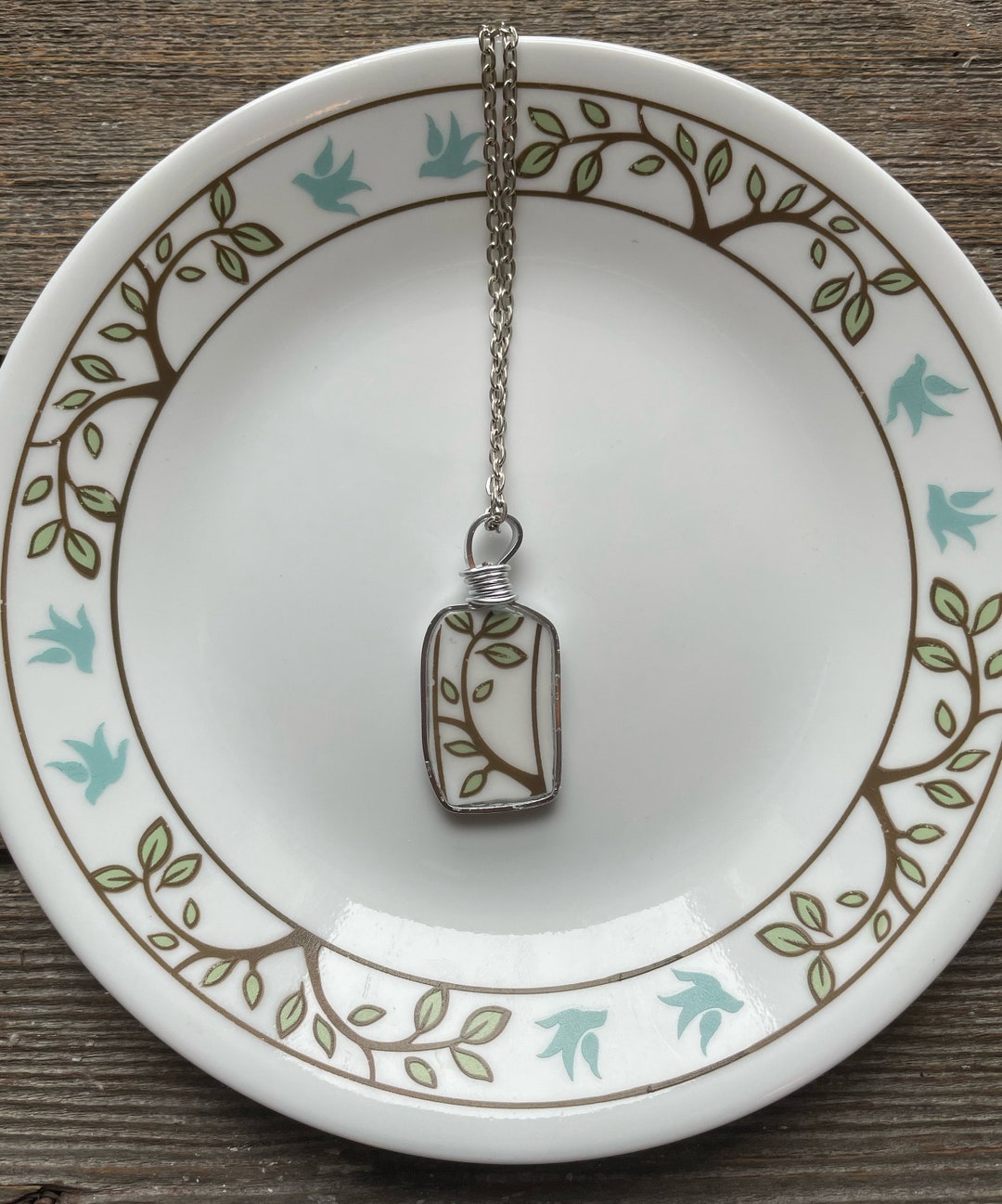 Corelle Broken Dishes Necklace - Made From a Broken Corelle Tree Bird ...