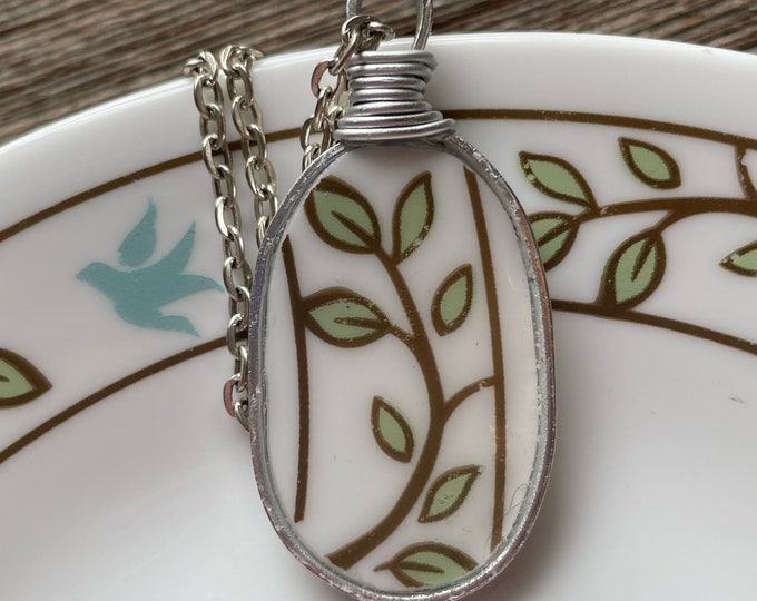 Corelle Broken Dishes Necklace - Made From a Broken Corelle Tree Bird ...