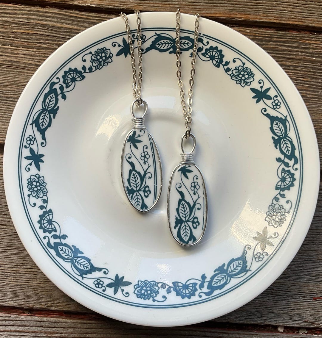 Vintage Corelle Broken Dishes Necklace - Made From an Old Time Blue ...