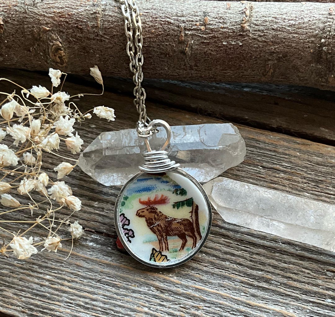 Moose Broken Dishes Necklace Made From Broken Canadian Souvenir Plate ...