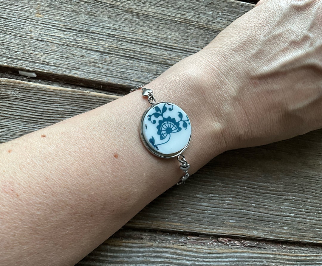 Old Town Blue Large Broken China Bracelet, Made From a Broken Corelle ...