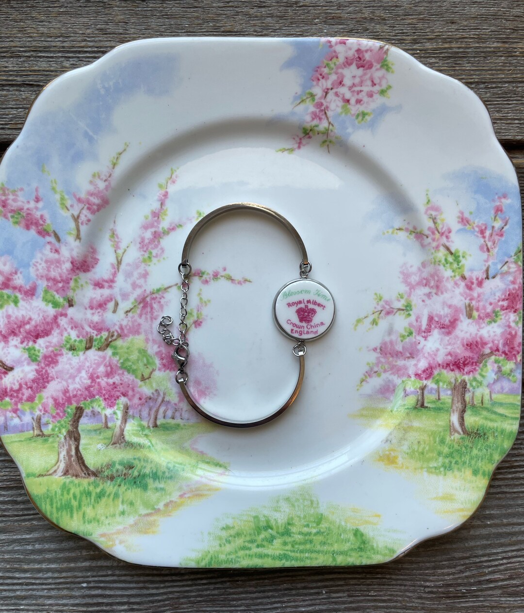 Blossom Time Royal Albert - Broken Bracelet. Stainless Steel Bangle ...