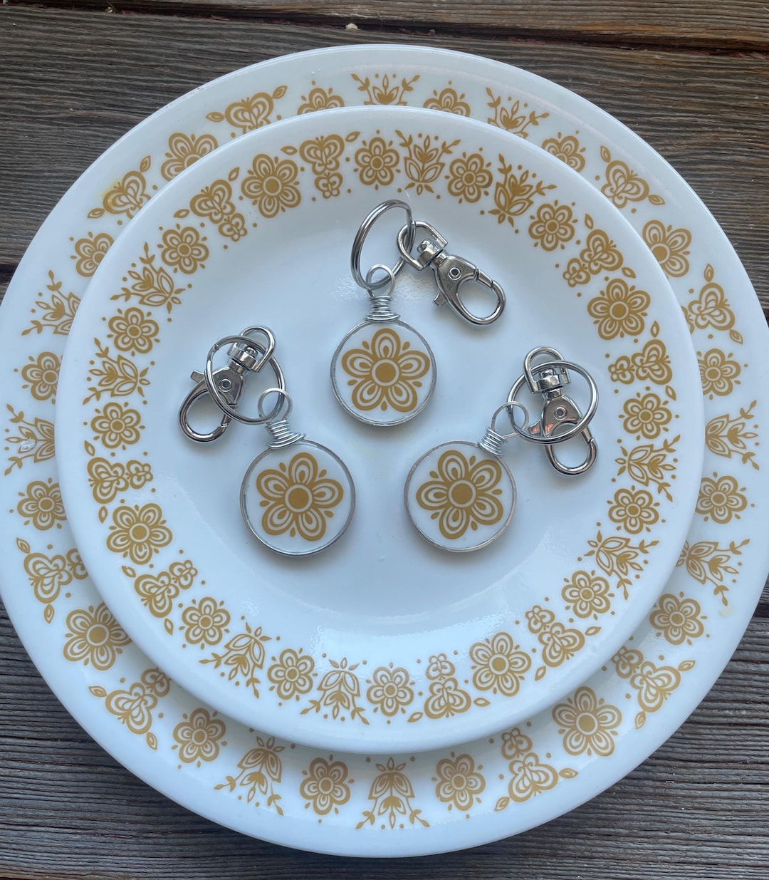 Corelle Keychains - Made From a Broken Corelle Golden Butterfly Plate ...