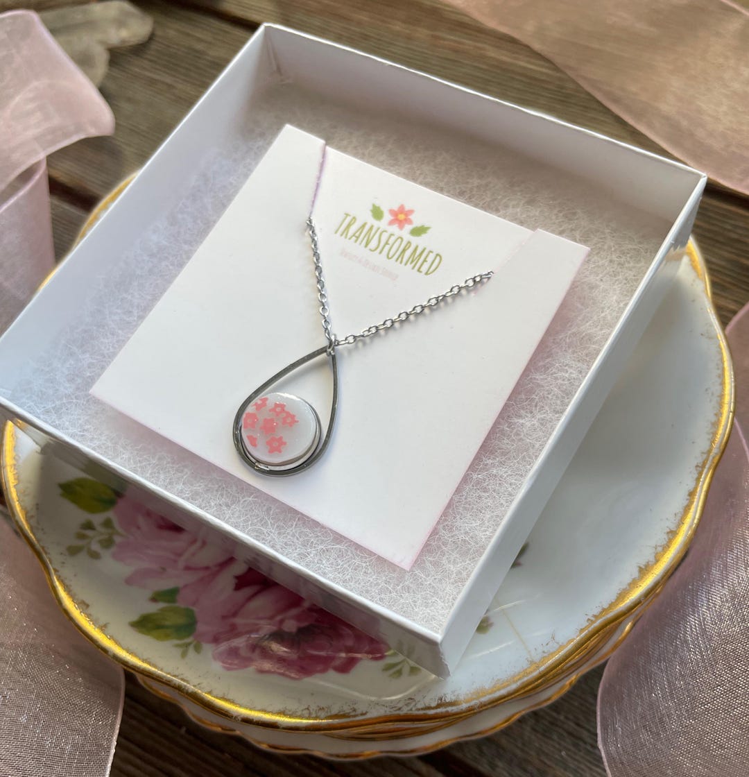 Pink Pyrex Gooseberry - Broken Dishes Necklace - Stainless Steel ...