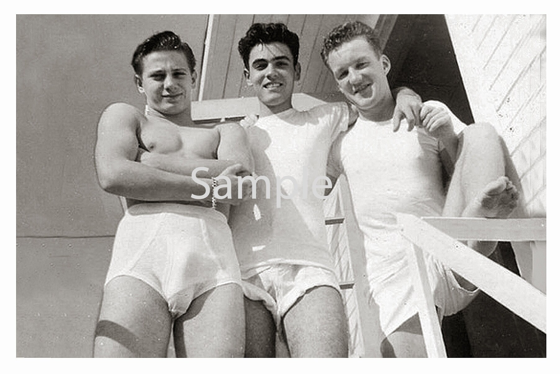 Vintage 1940s Photo Reprint Near Nude Soldiers Bulge Smile Etsy