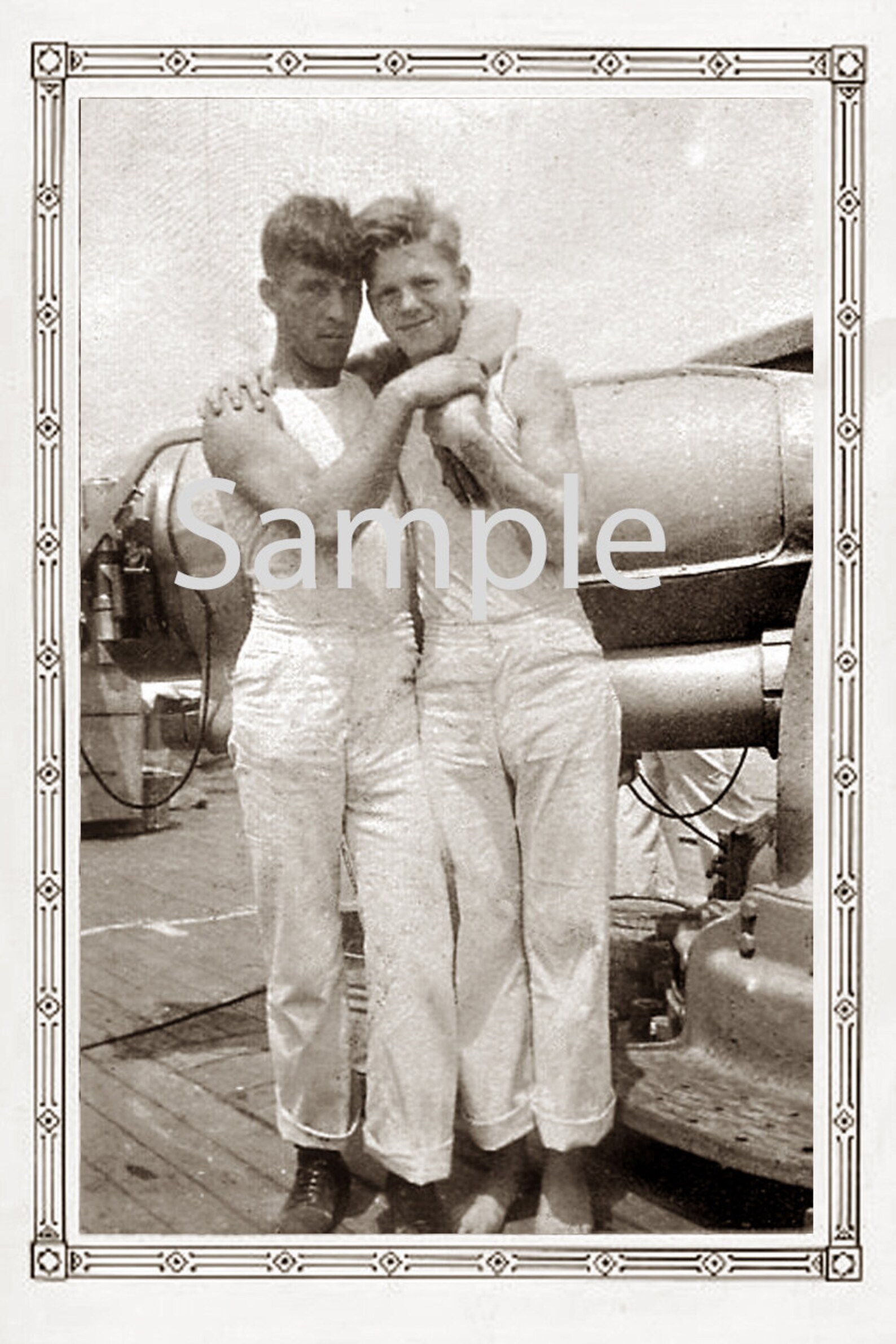 1917 Photo Reprint Affectionate Sailors Hug Affectionately on Deck of ...