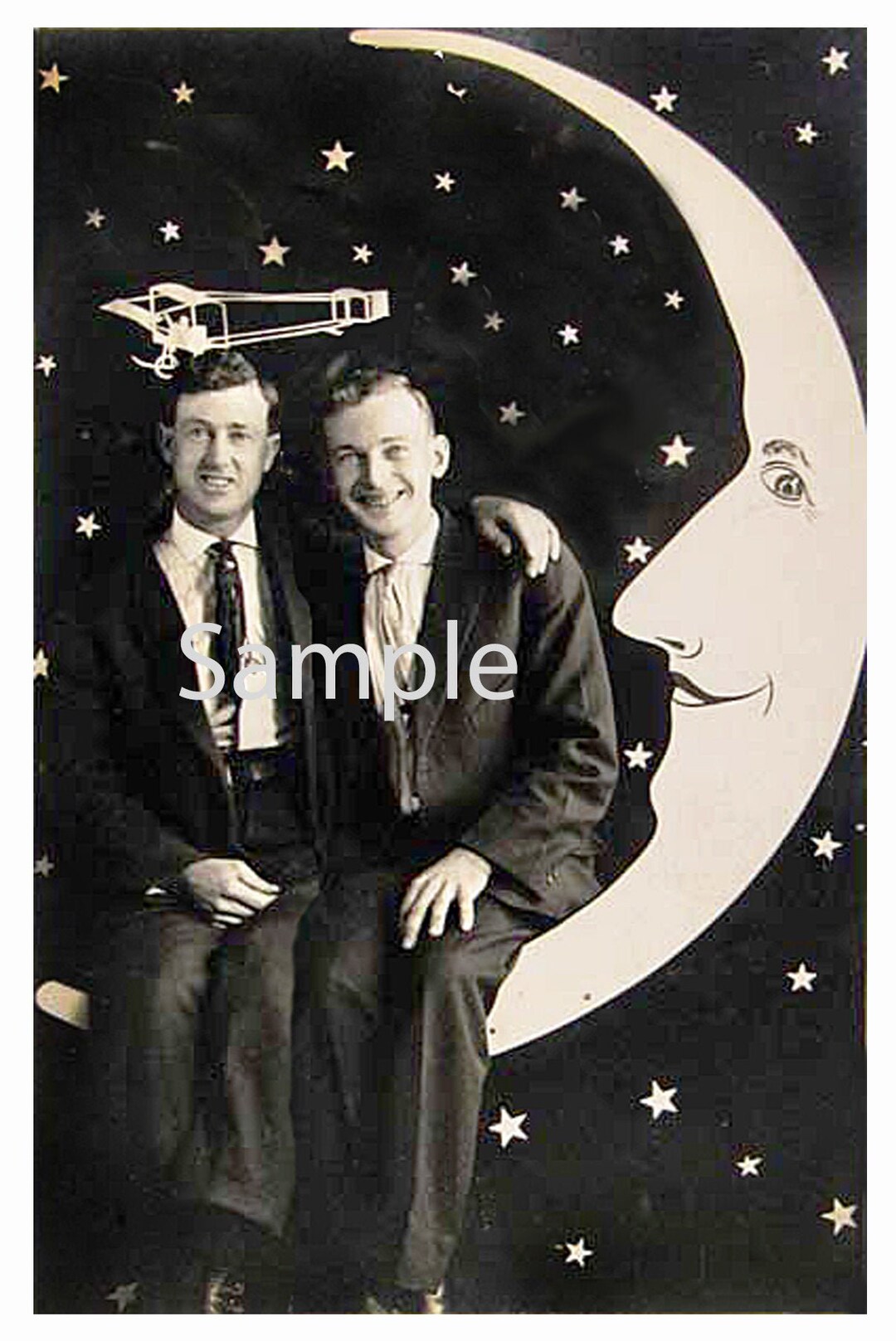 Vintage 1920's Photo Reprint Affectionate Men Hug and Smile on Paper ...