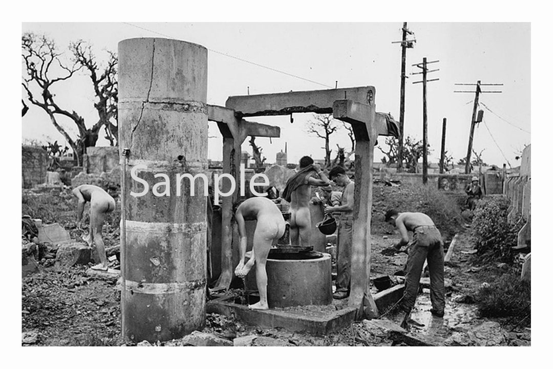Vintage 1940s Photo Reprint Nude Wwii Soldiers Bathe By Etsy