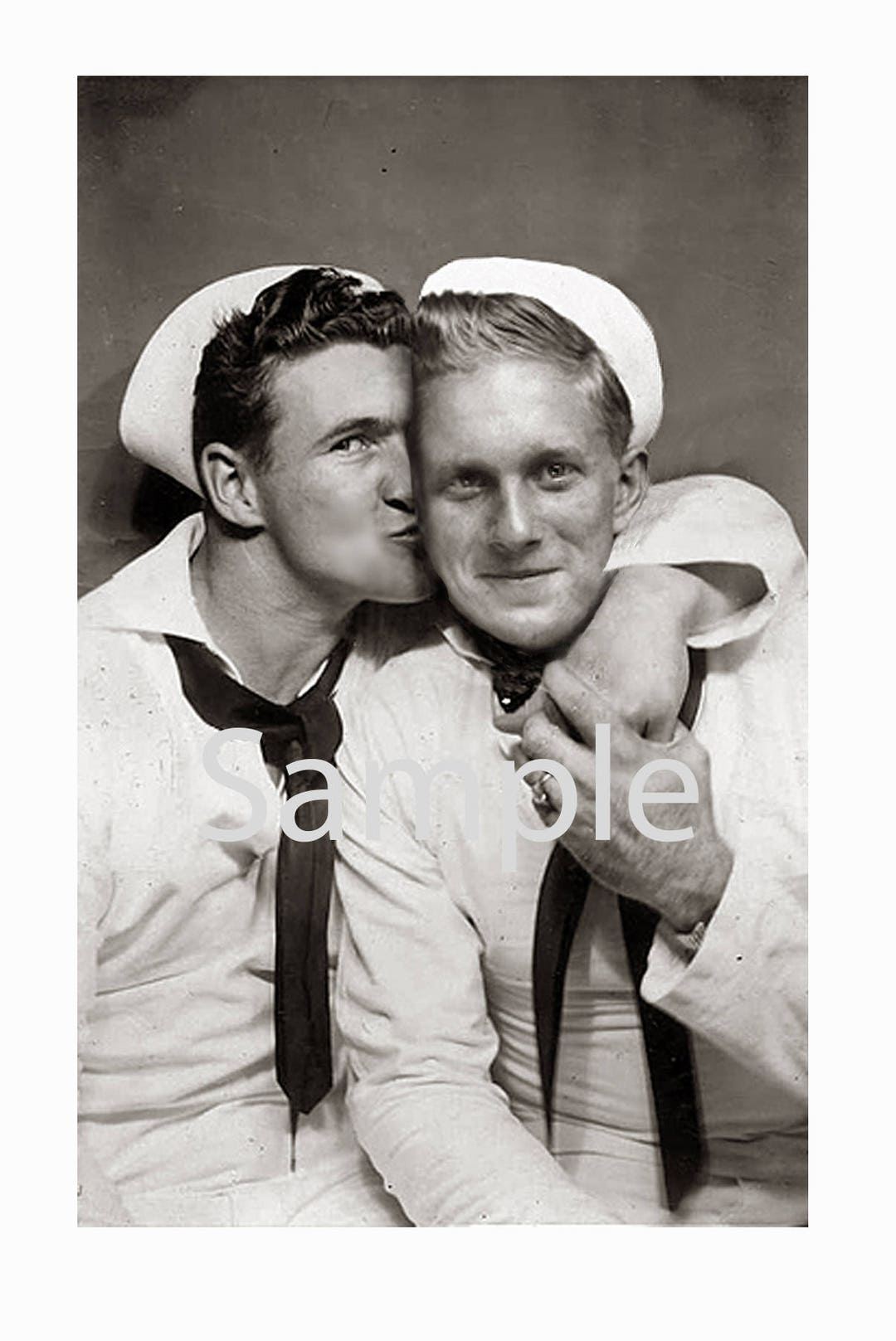 1940's Photo Reprint of Two Handsome Sailors Smiling & Kissing Gay ...