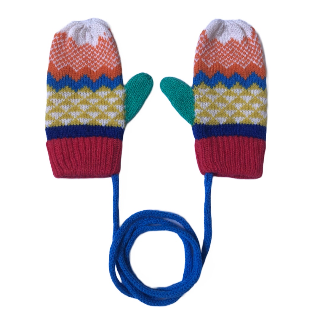 Kids Mittens - Colourful Fairisle Lambswool Knitted Mittens on a String ...