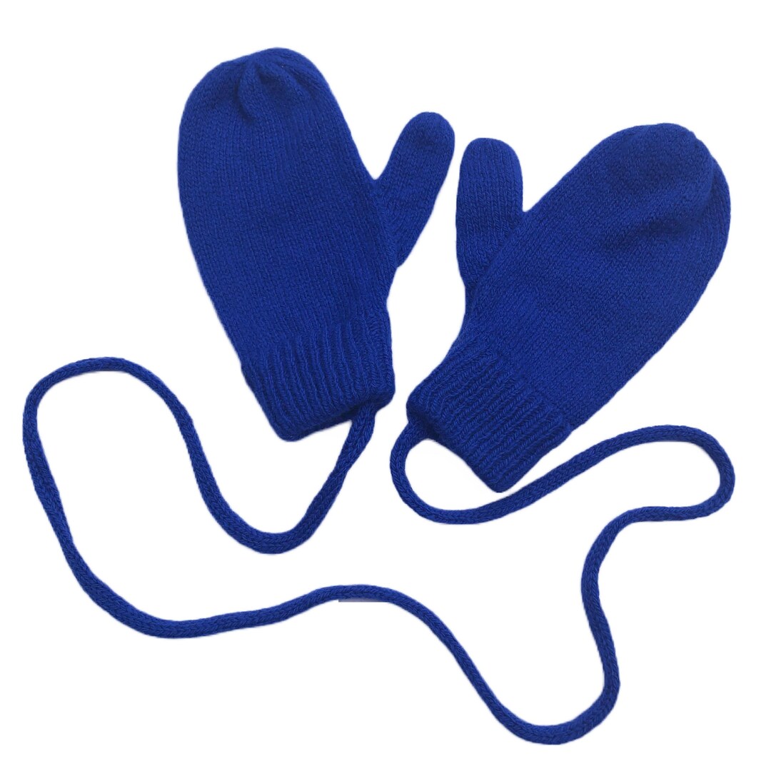 Royal Blue Knitted Mittens on a String for Children Boys/girls ...