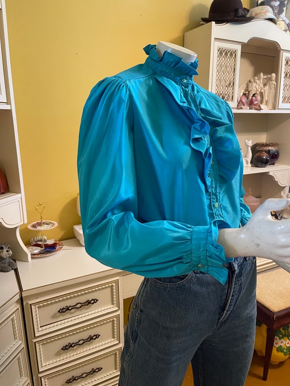 vintage teal blouse with - Gem