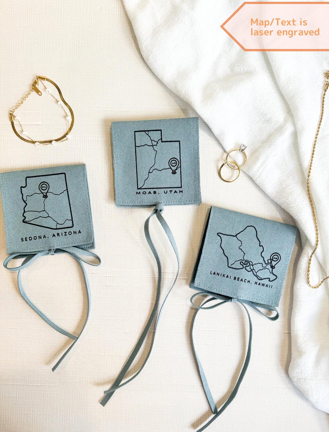 State Map Engagement Wedding Personalized Jewelry Pouch Engraved ...