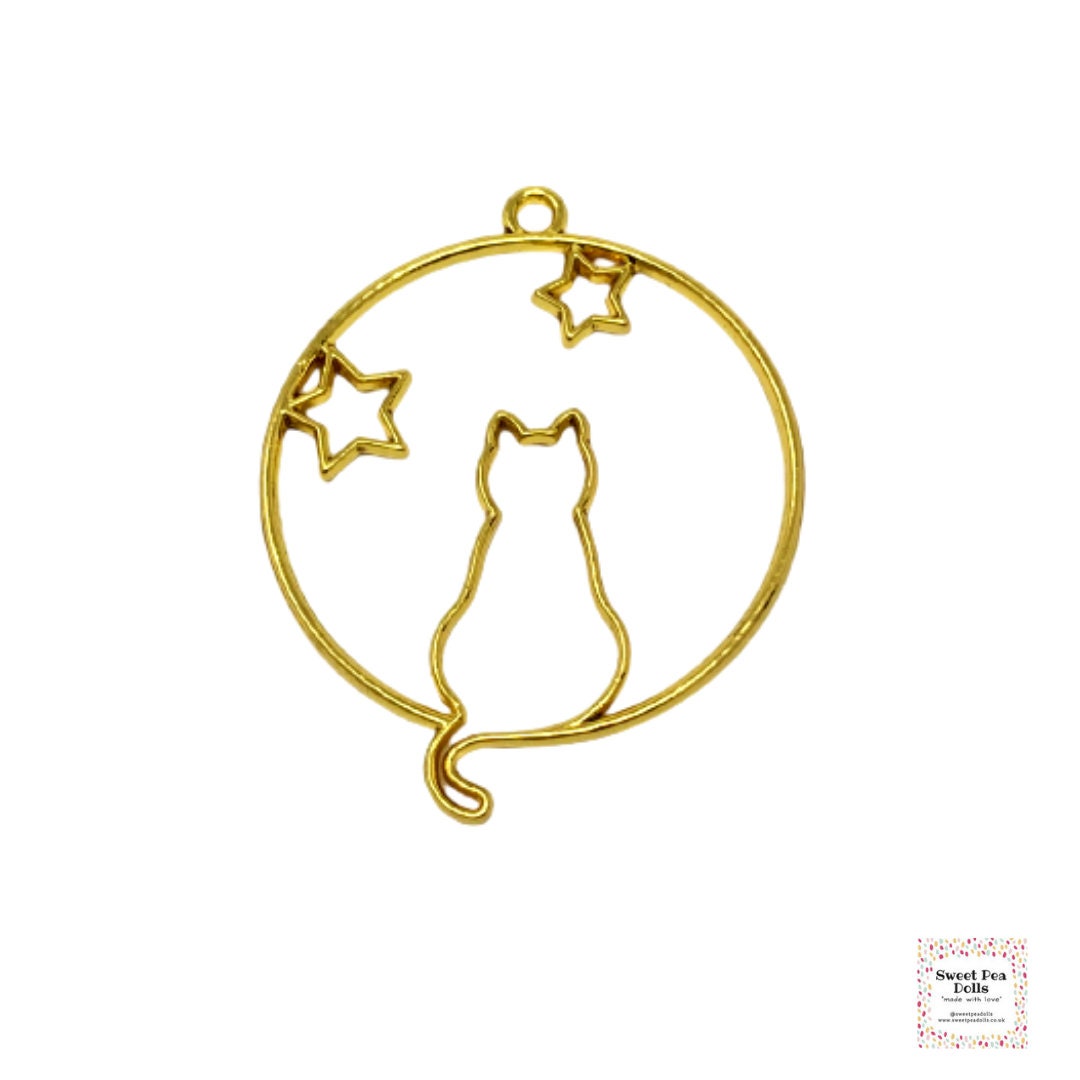Resin Open Back Bezel - Golden Cat With Stars - Perfect for UV Resin ...