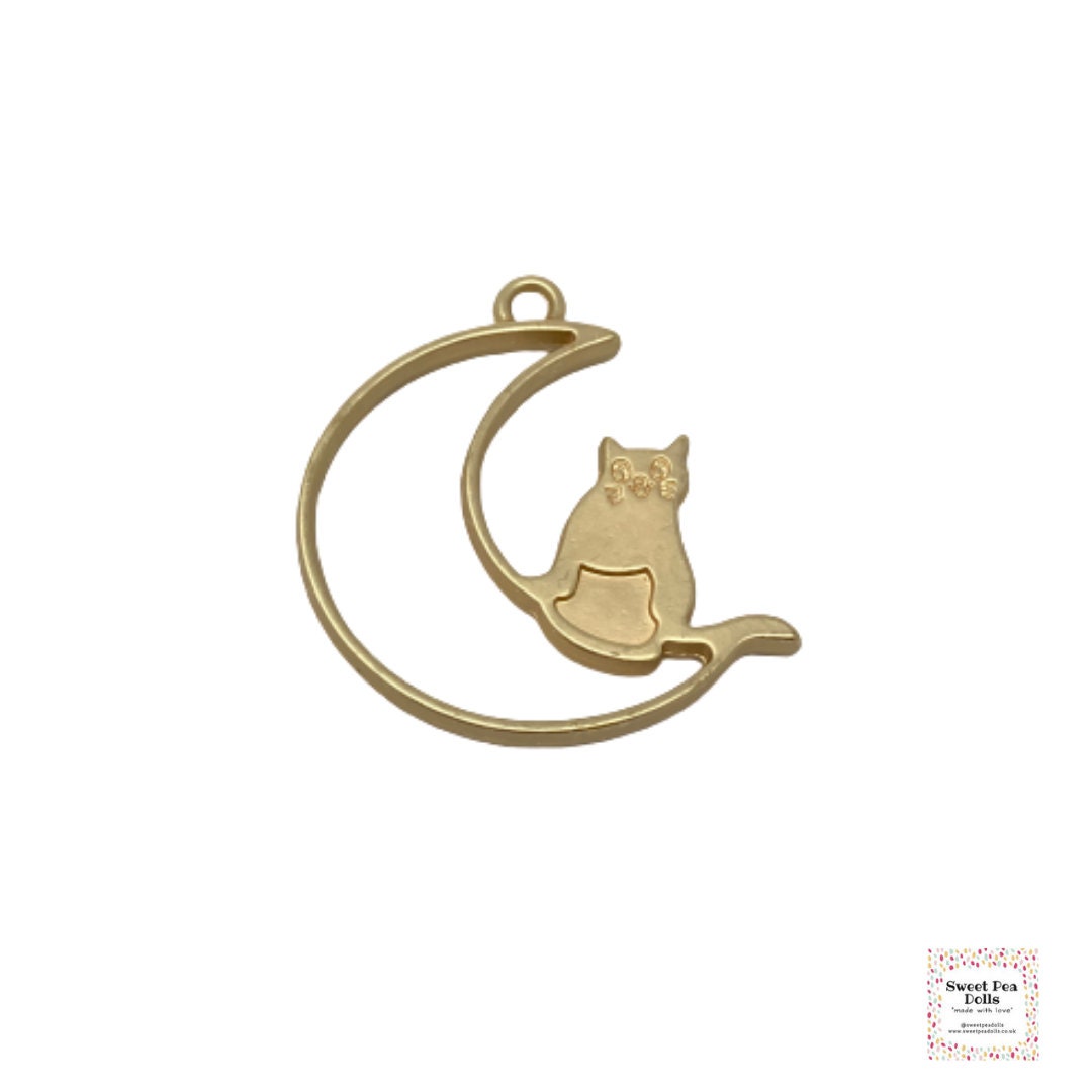 Resin Open Back Bezel - Golden Cat in Moon - Perfect for UV Resin ...