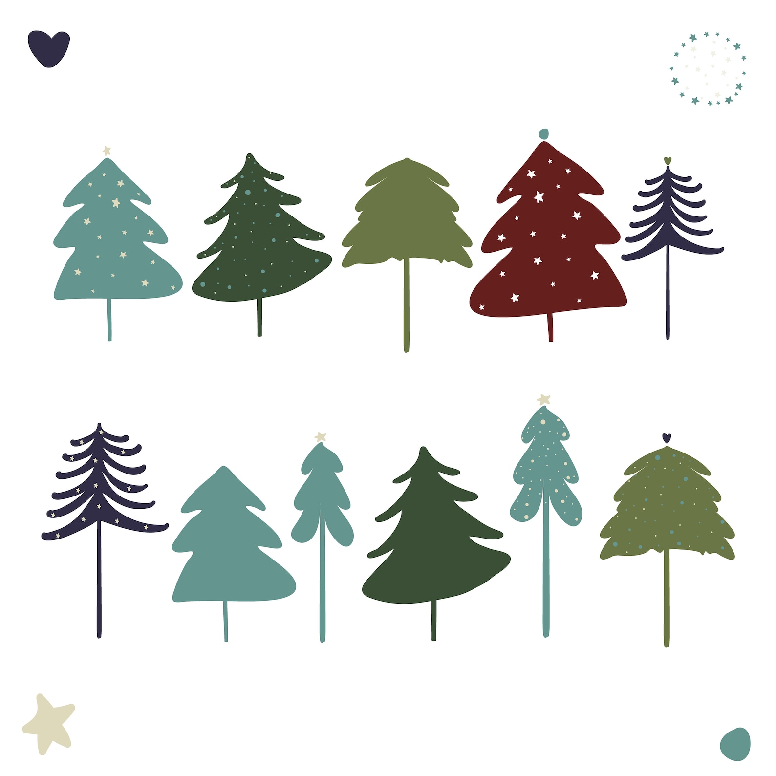 Minimalist Hand Drawn Boho Christmas Trees Clipart Collection - Set of ...