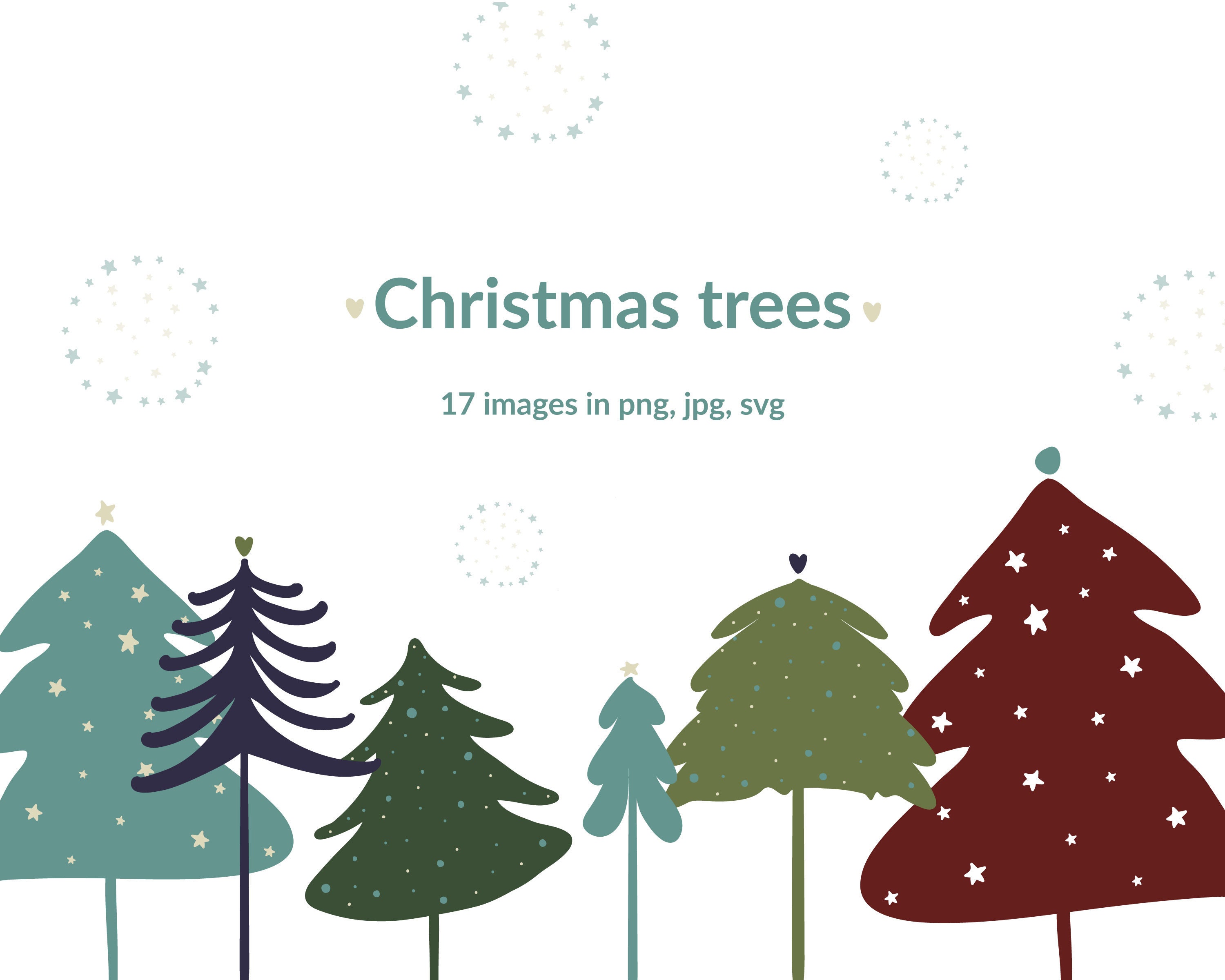 Minimalist Hand Drawn Boho Christmas Trees Clipart Collection - Set of ...