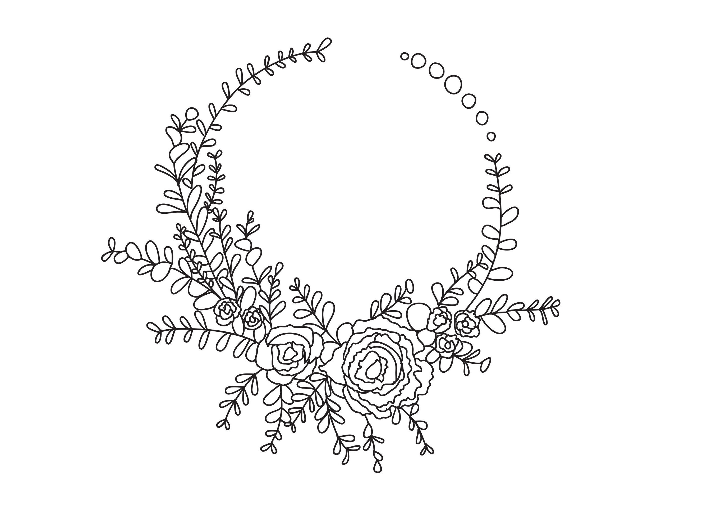 Rustic Hand Drawn Flower Wreath Svg, Png Wreath, Leaf Wreath Commercial ...