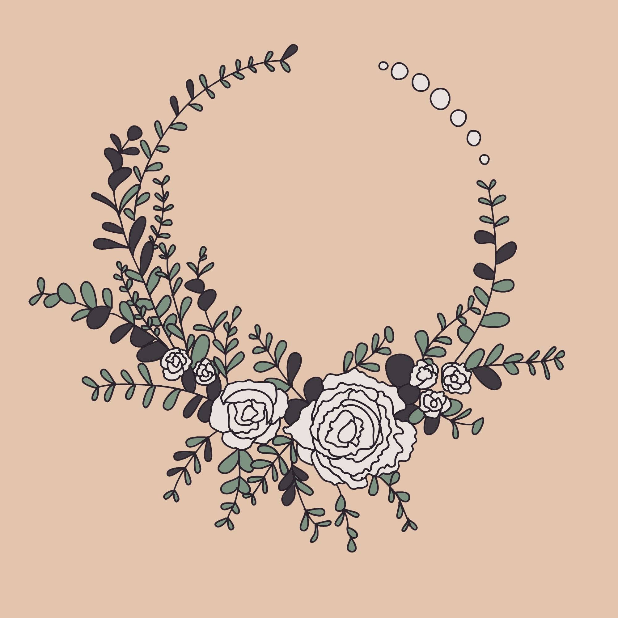 Rustic Hand Drawn Flower Wreath Svg, Png Wreath, Leaf Wreath Commercial ...