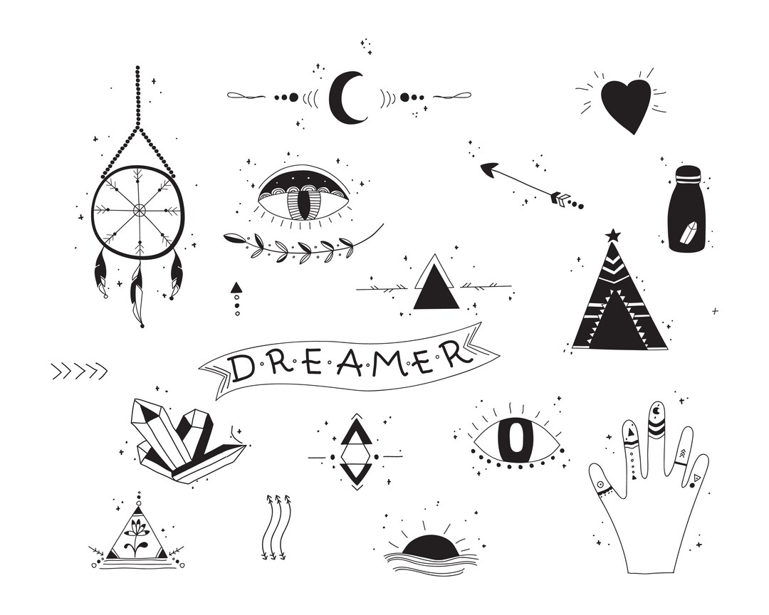Boho Style Doodle Clipart Set - Hygge Svg - Boho Christmas Svg - Hand ...