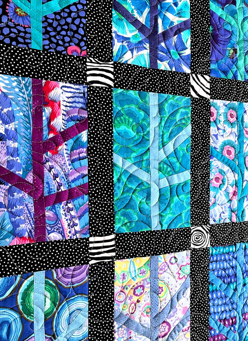 Kaffe Fassett Wall Quilt, Tiny Trees, Blues, Purples, Black and White, Florals, Zen Chic ...
