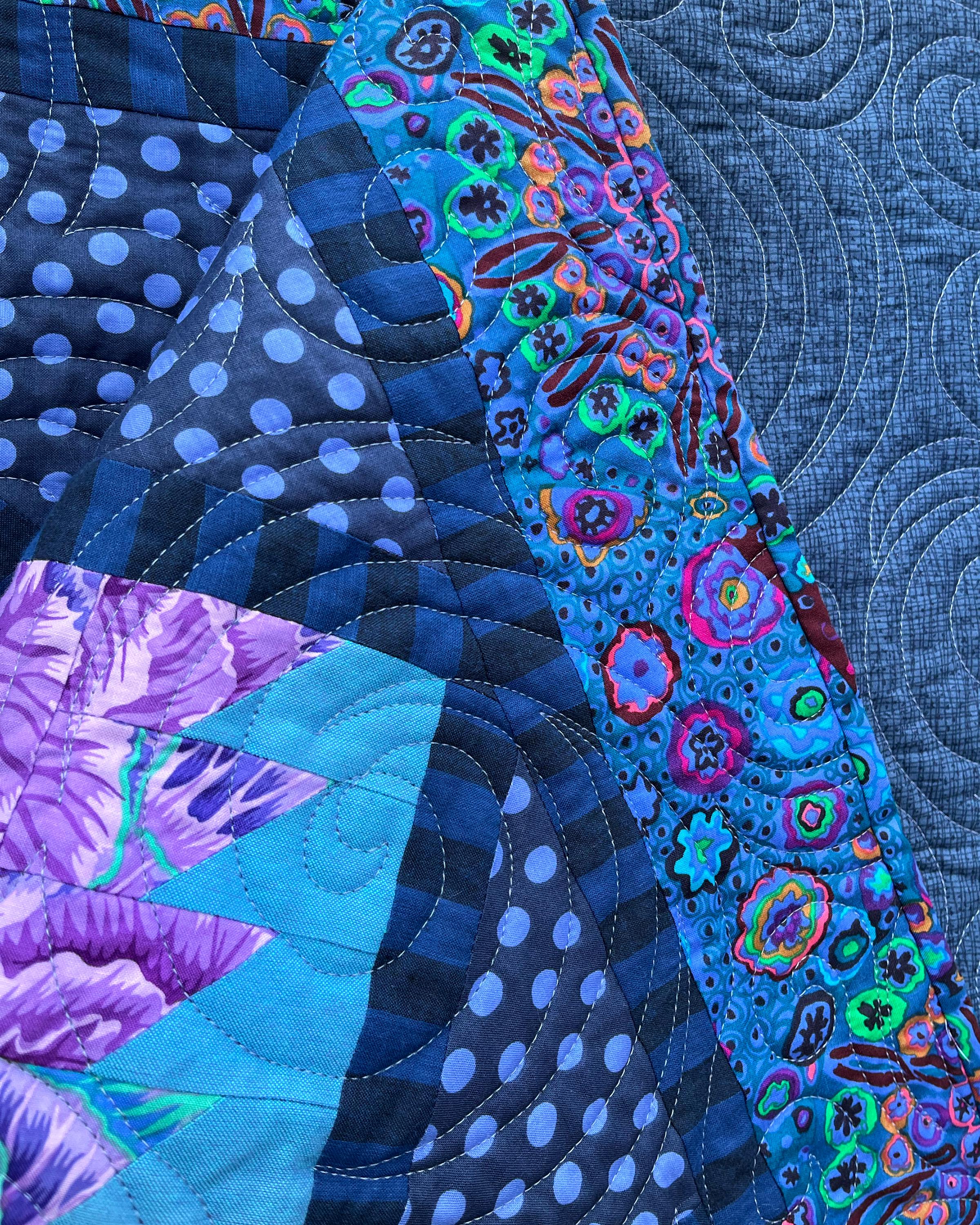 Kaffe Fassett Wall Quilt, Blues, Purples, Dots, Florals, Set on Point ...