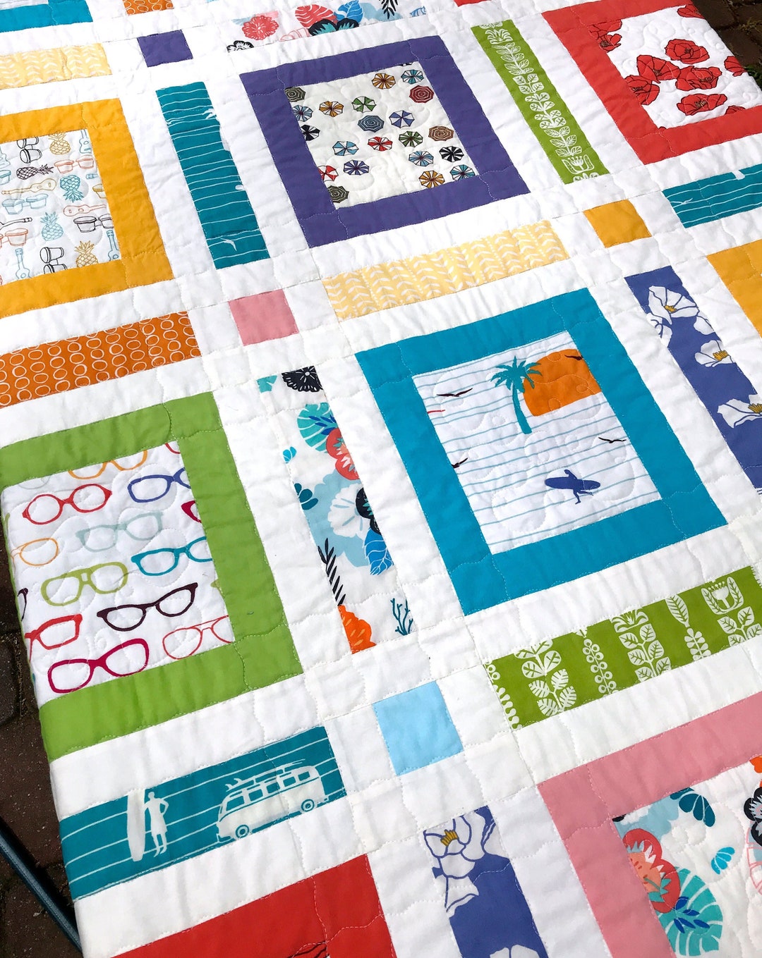 Handmade Organic Cotton Twin Quilt, Surfer Vibe Beach House Decor - Etsy