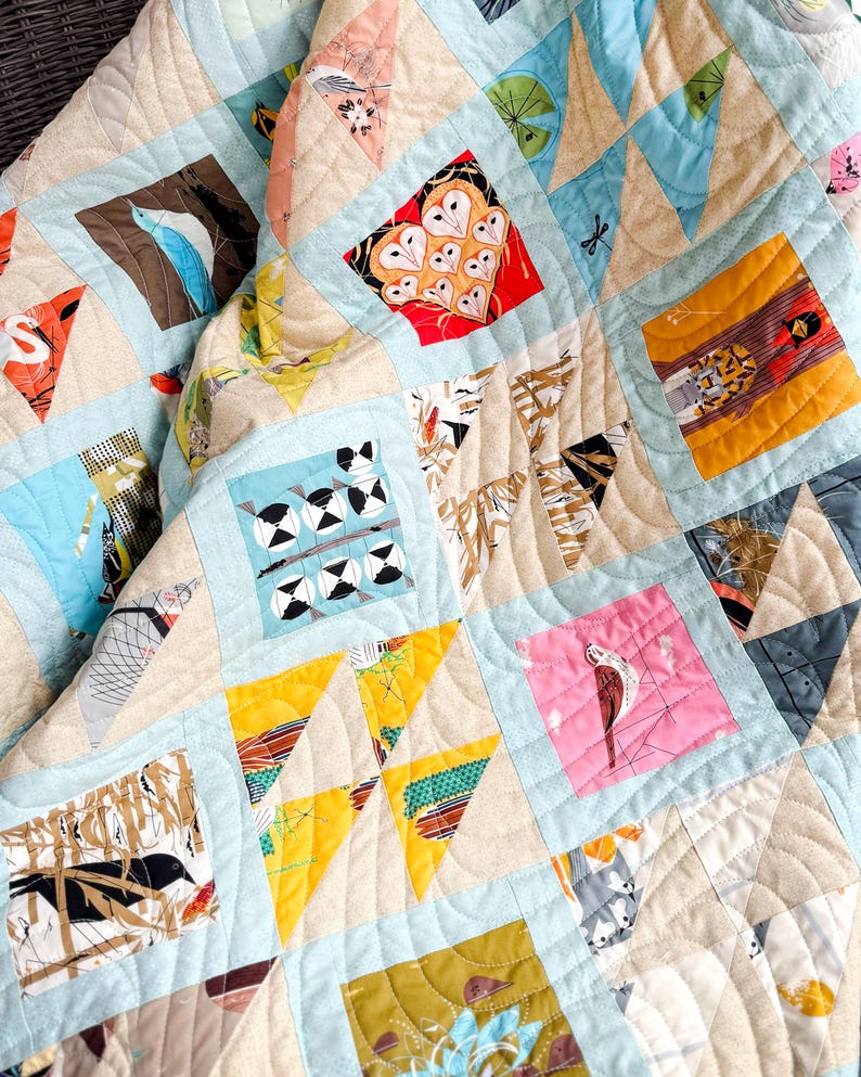 Charley Harper Bird Quilt, Modern, Blocks Set on Point - Etsy