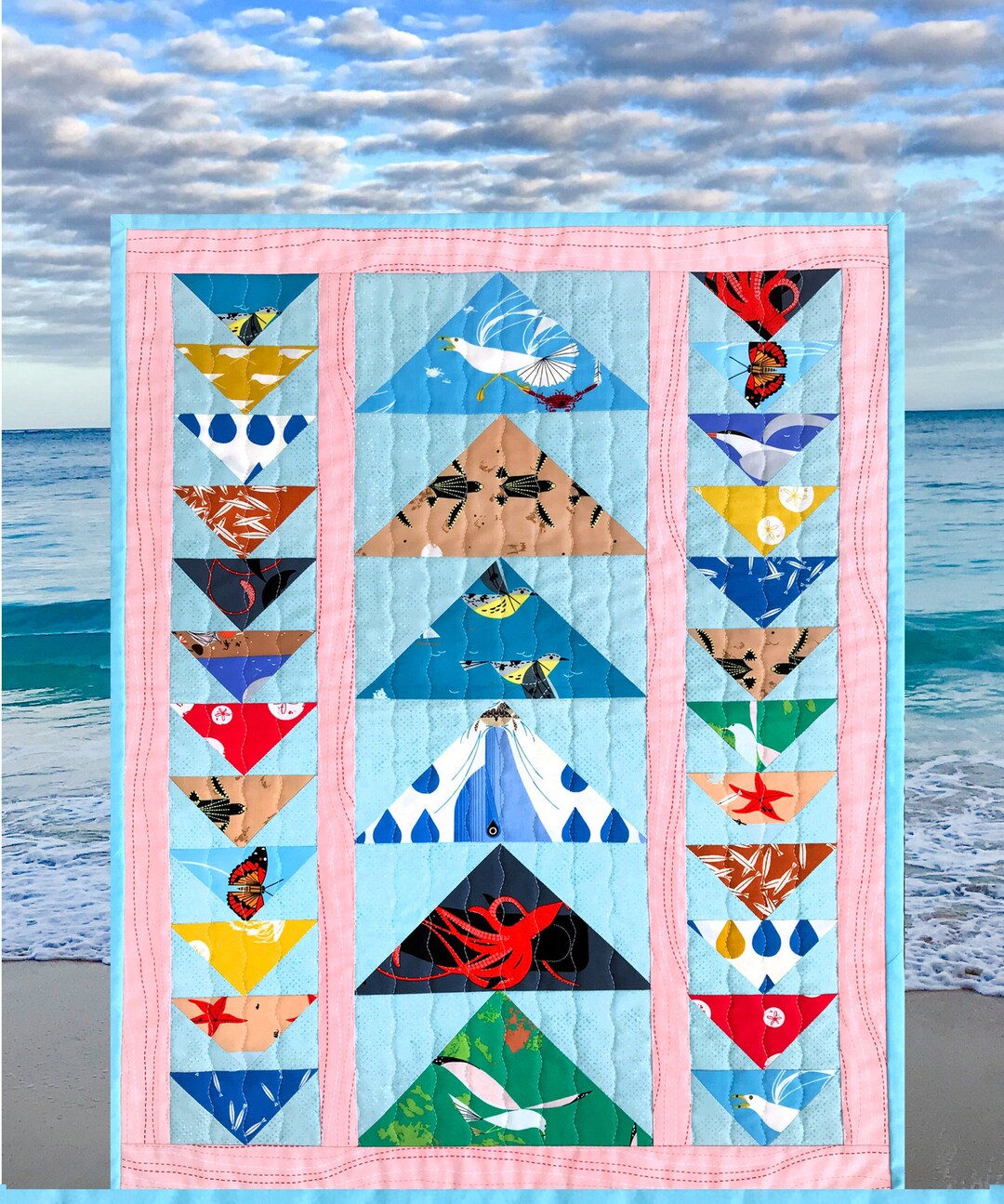 Charley Harper Mini Wall Quilt, Hawaiian, Ocean, Sand, Surf, Birds ...