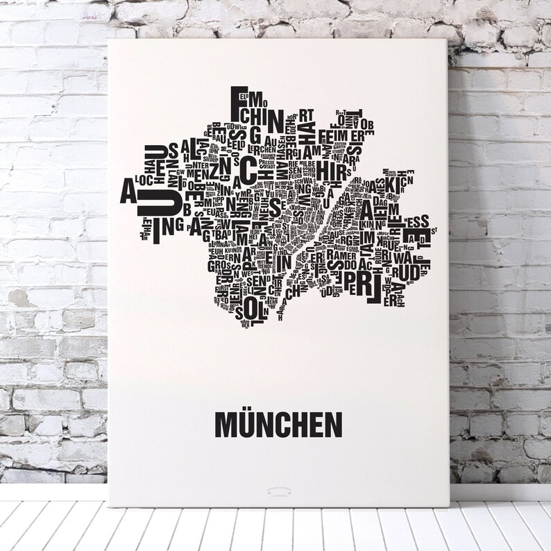 MUNICH München Germany Type Map Screen Print, Neighbourhood Map, City ...