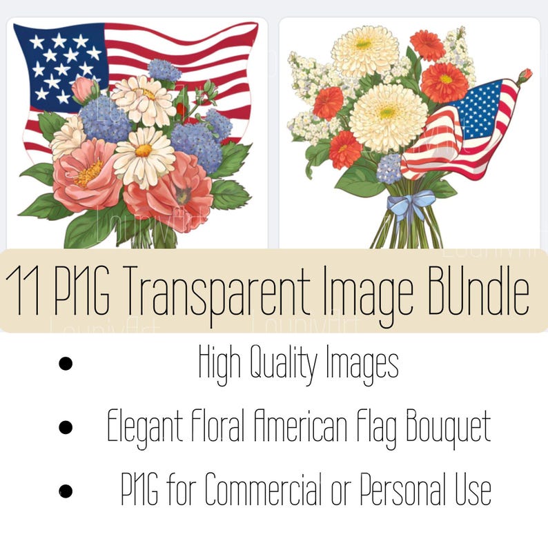 11 Patriotic Flower PNG Bundle | Watercolor American Flag Floral ...