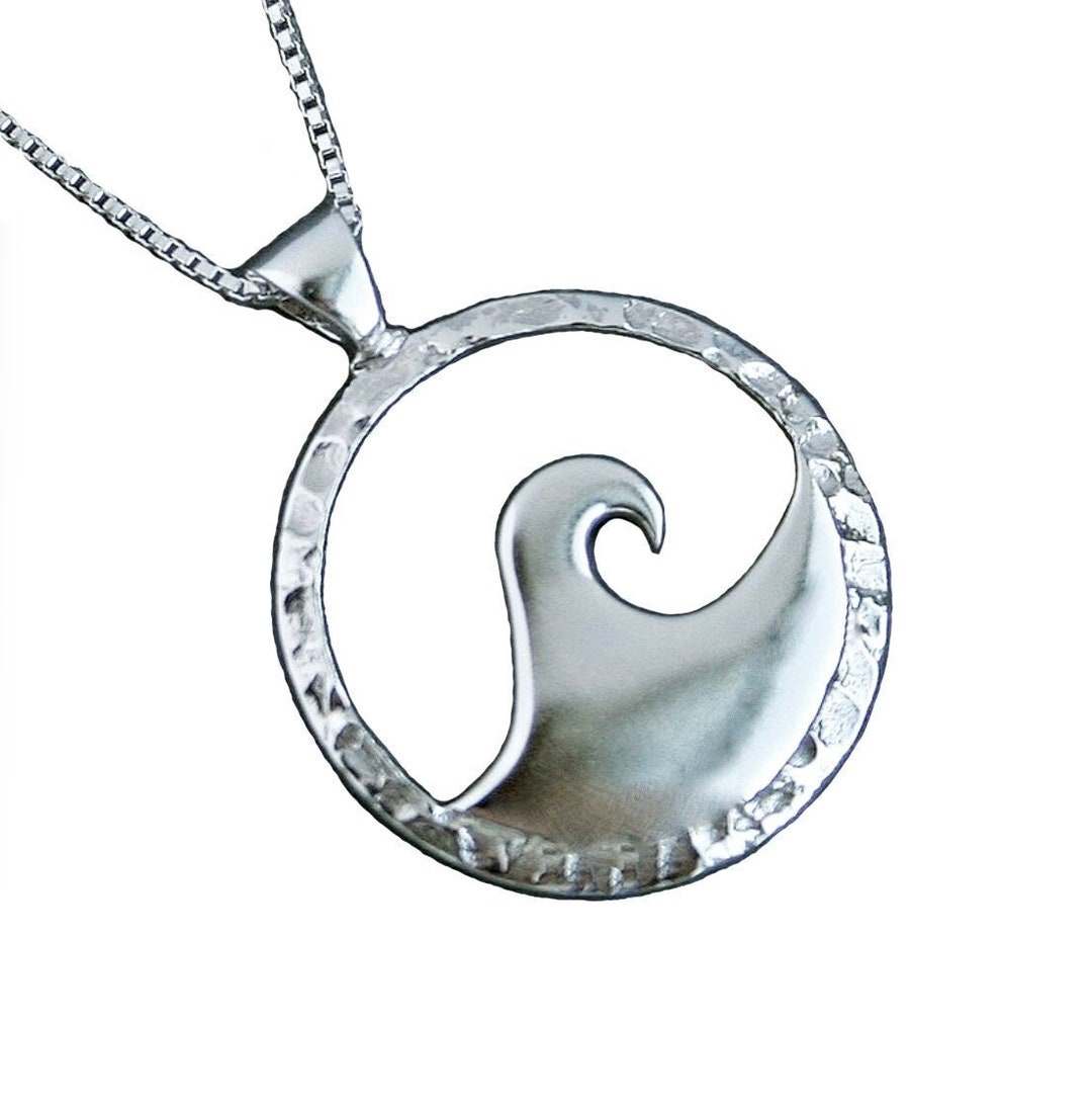 Wave Necklace Sterling Silver for Women, Men: Beach Pendant, Surfing ...