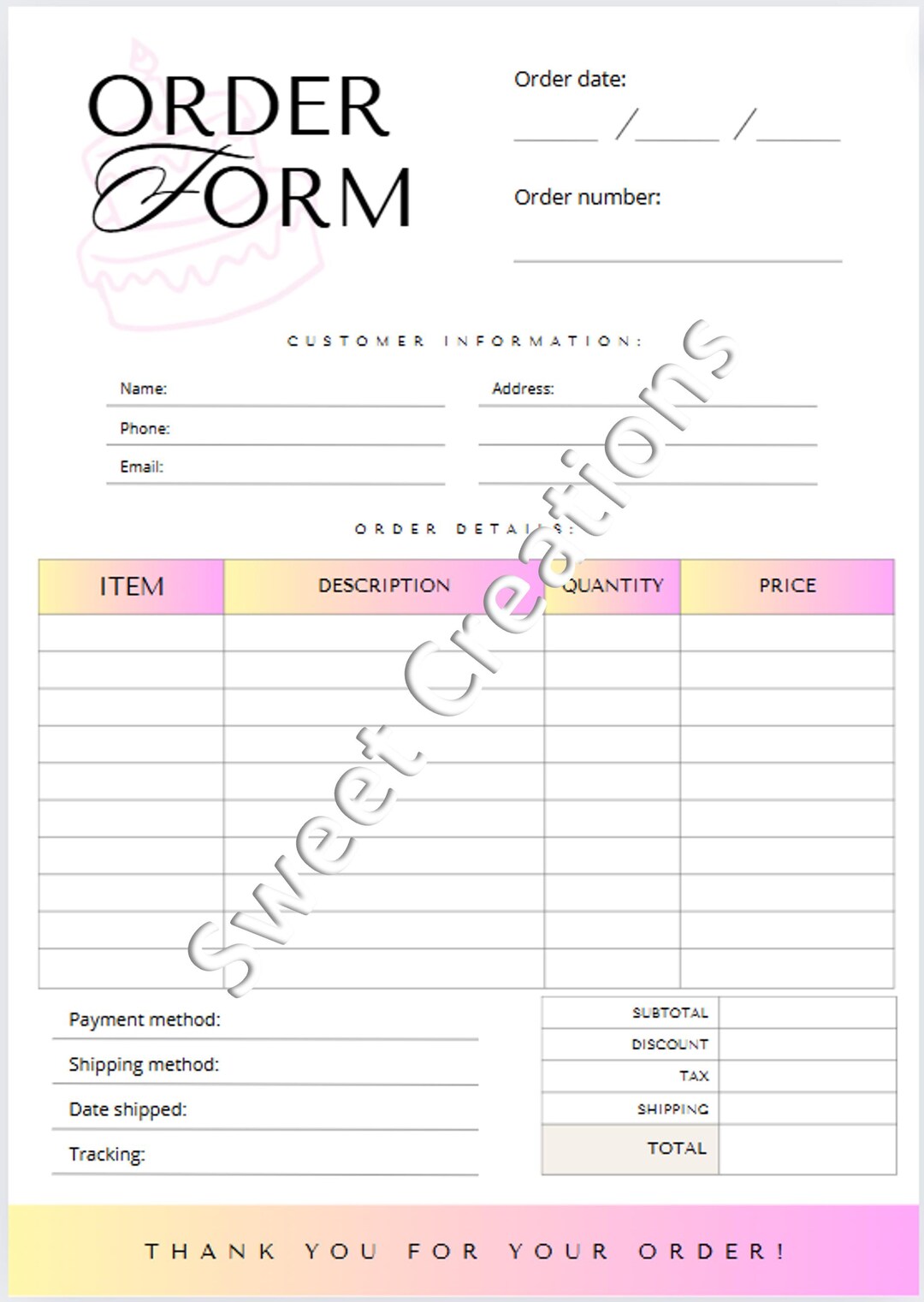Order Form- Digital Download - Etsy