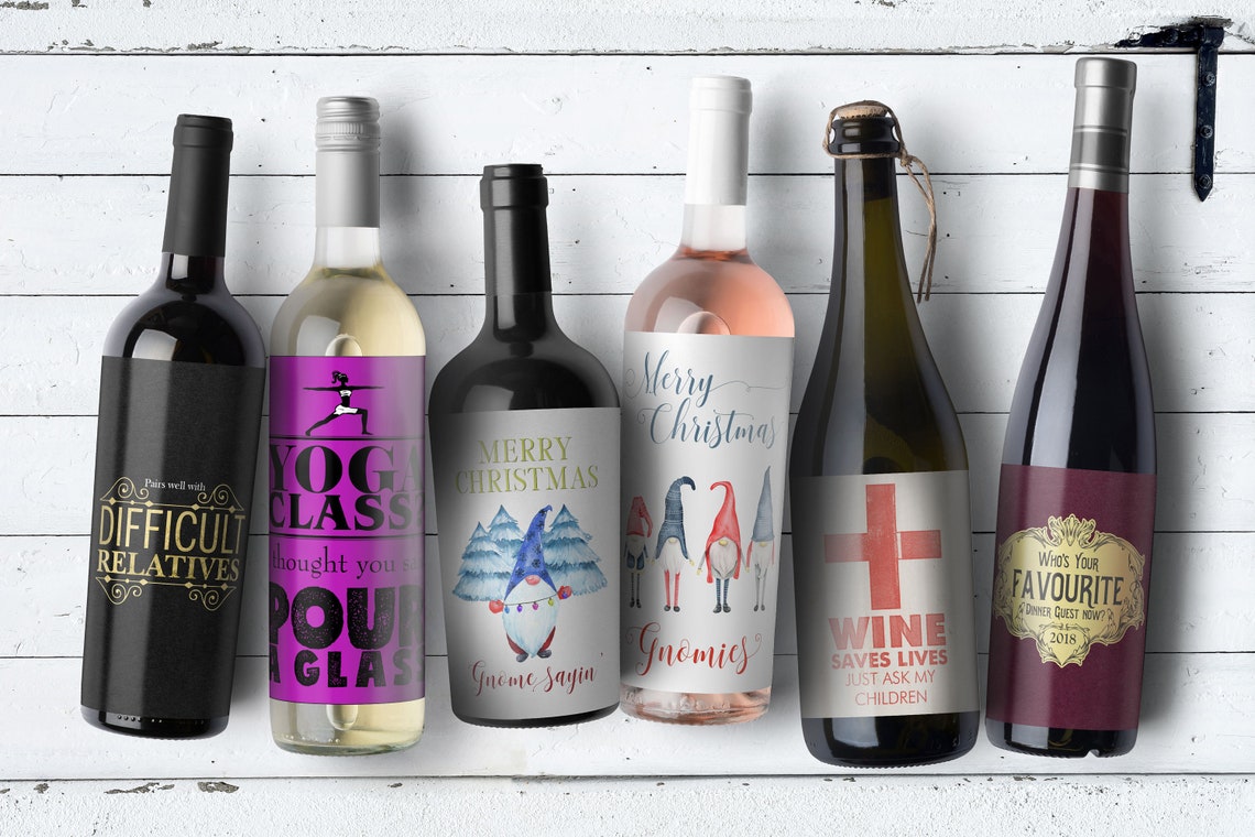 Gnome Label - Merry Christmas Gnomies Holiday Wine Label - for Your ...