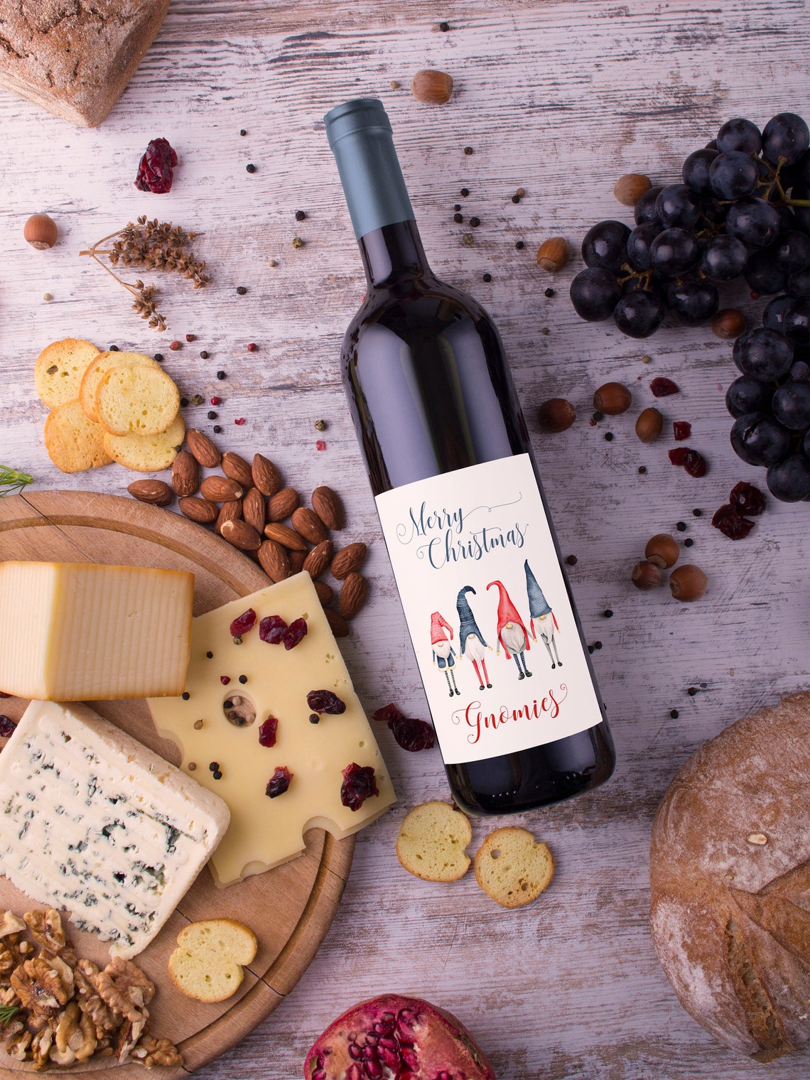 Gnome Label - Merry Christmas Gnomies Holiday Wine Label - for Your ...