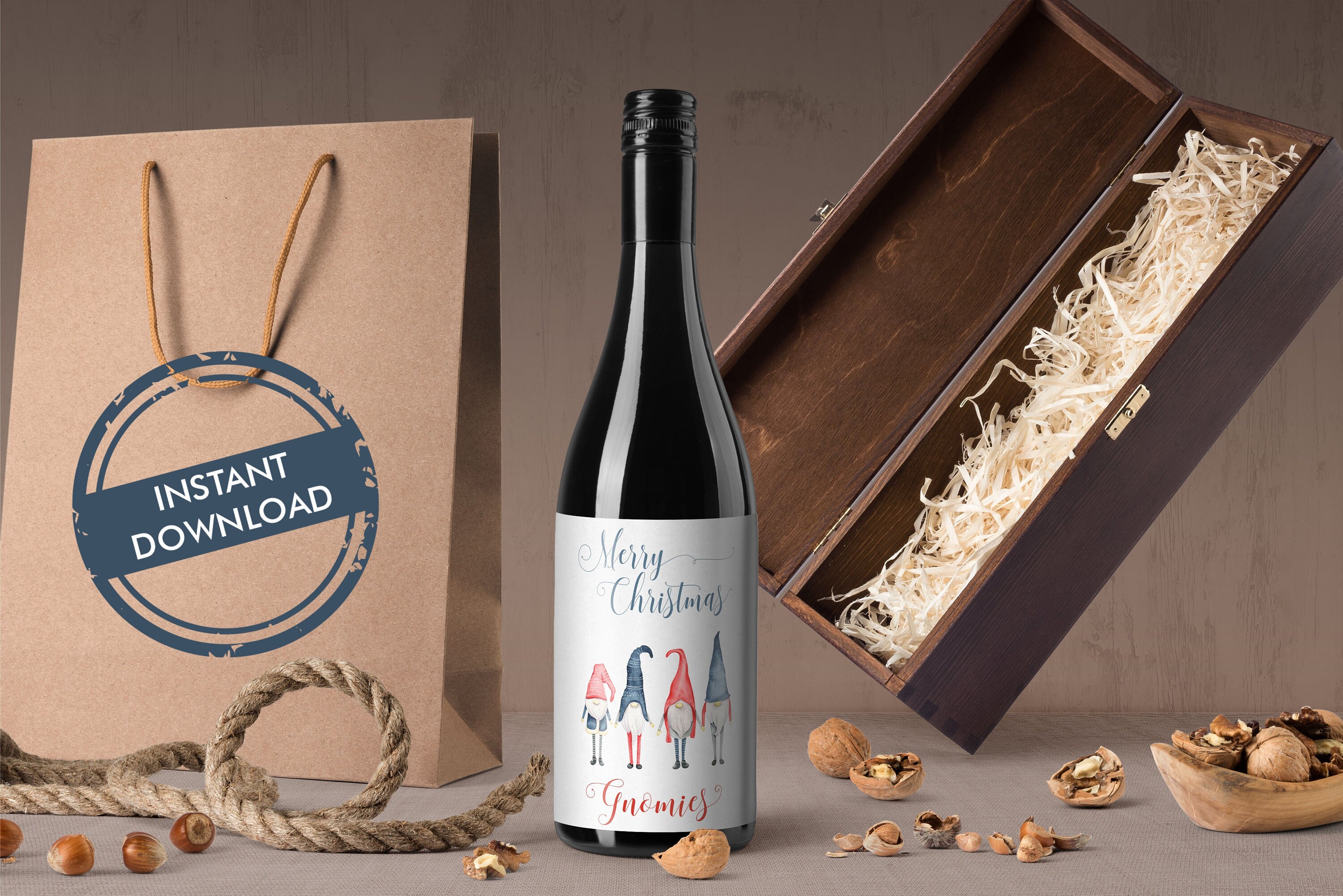 Gnome Label - Merry Christmas Gnomies Holiday Wine Label - for Your ...