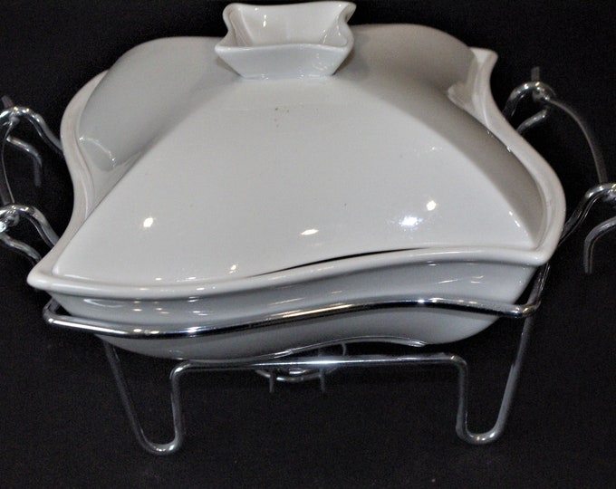 Vintage White Chafing Dish Set Includes 3 Pieces, Dish, Lid and Silver ...
