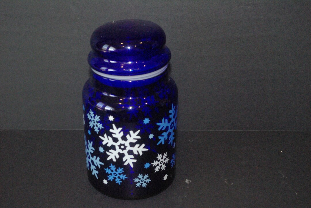 Libbey Cobalt Blue Snowflake Glass Jar, Cobalt Blue Snowflake Canister ...