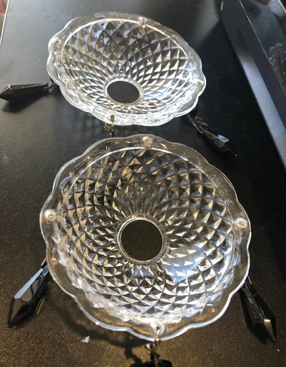 Pair of Bobeches With 4 Black Crystals Each Bobeche, 1 Hole, Diamond ...