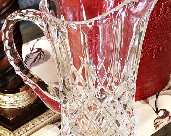 Vintage Cut Glass Crystal 8 Pitcher With Diamond Pattern, Thumbprint ...