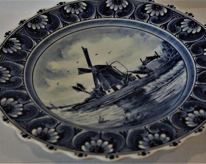 Vintage Delfts Blauw Hand Painted Windmill Bowl Holland Scalloped Edge ...