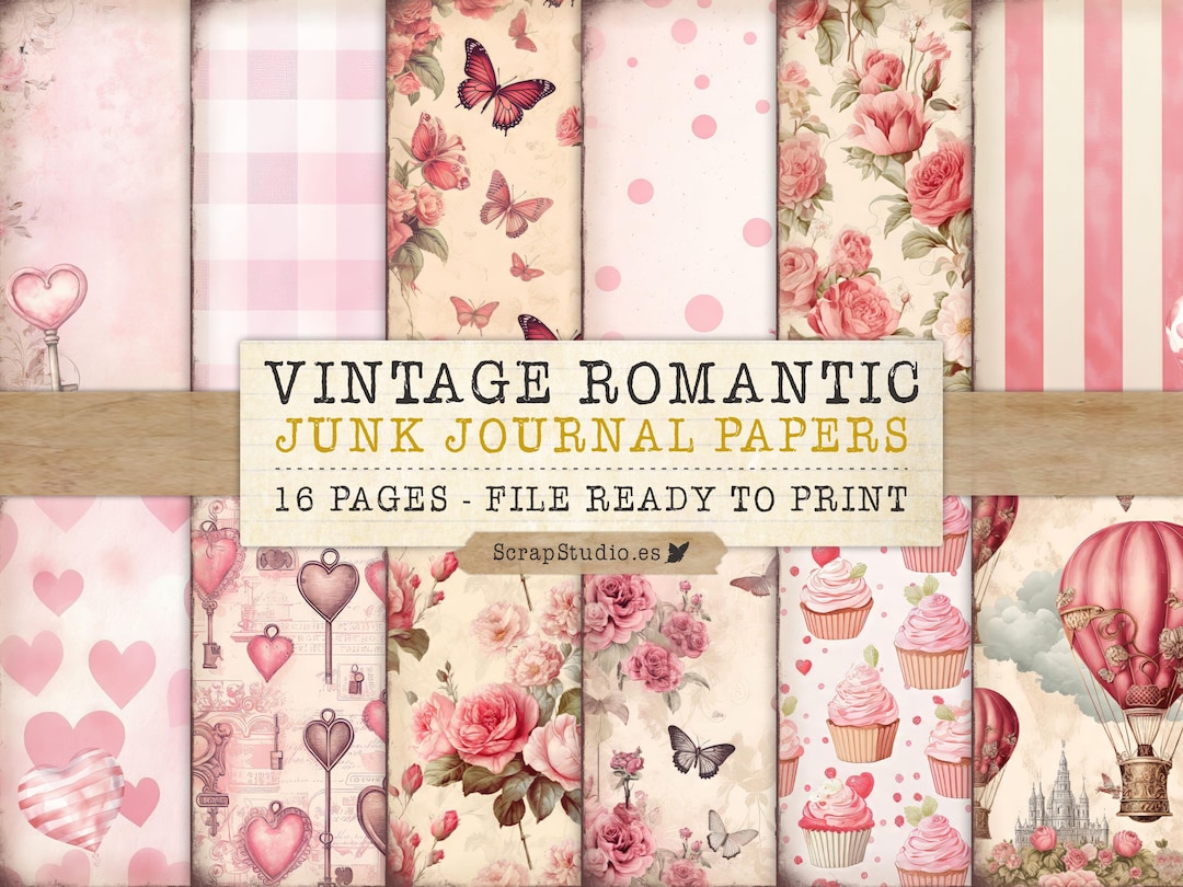 Vintage Romantic Printable Paper Pack, Printable Junk Journal ...