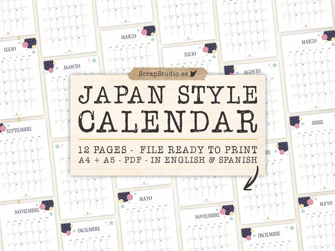 Japanese-inspired Undated Calendar With 12 Pages | Printable PDF in A4 ...