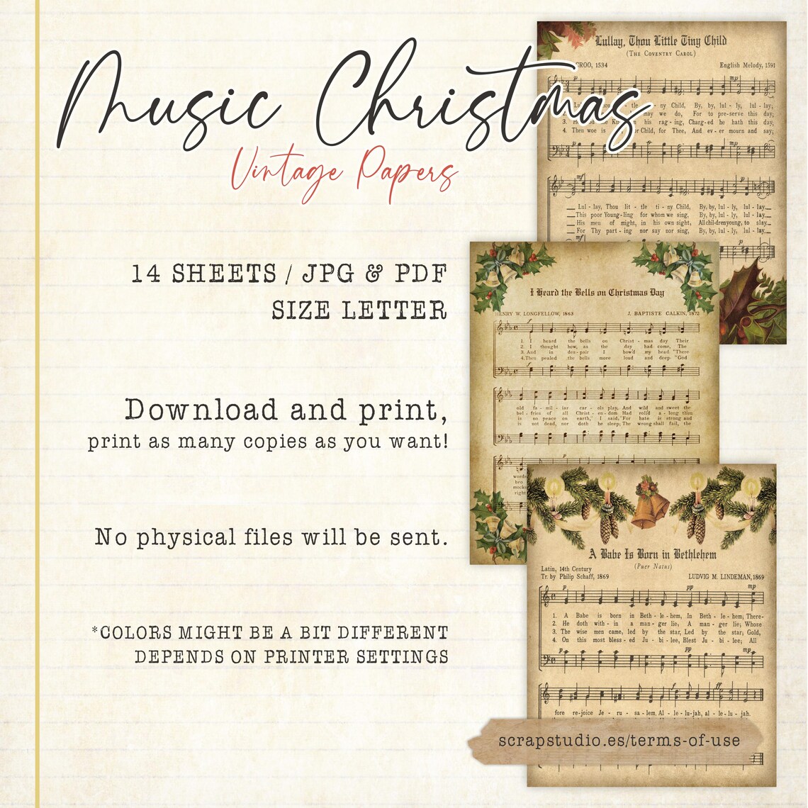 Christmas Sheet Music Junk Journal Paper Pack – Vintage Music Ephemera ...