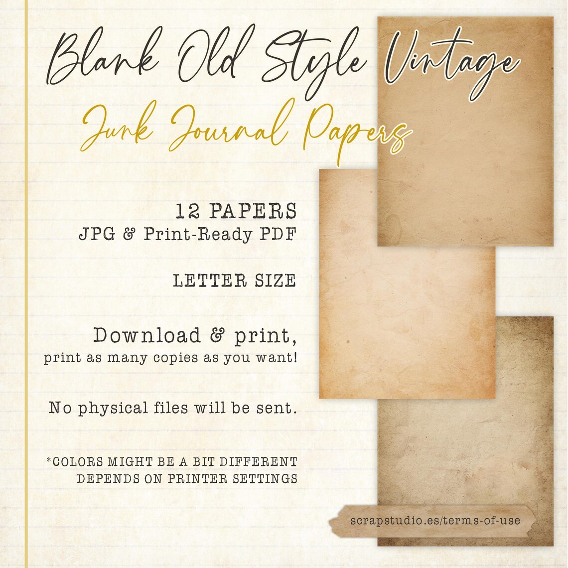 Vintage Blank Old Printable Papers Pack, Junk Journal Antique Printable ...