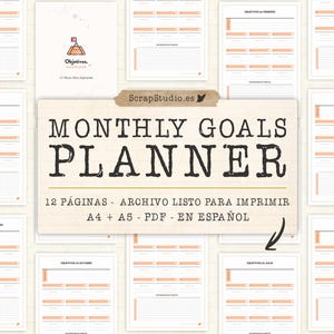 Monthly Goals Planner 12 Pages | A4 and A5 Printable PDF in Spanish ...