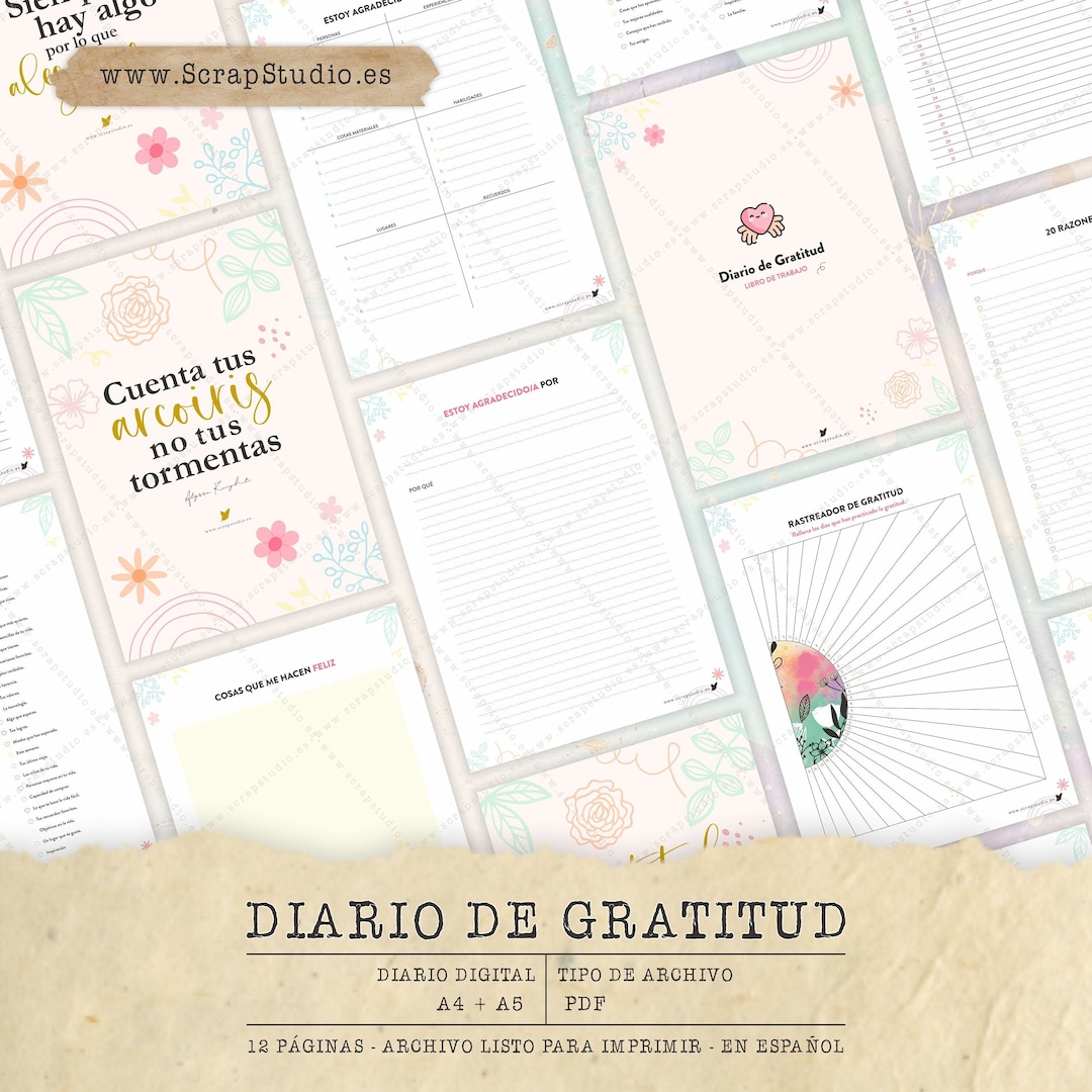 Diario de Gratitud PDF A4-A5 imprimible Planificador Mindfulness ...
